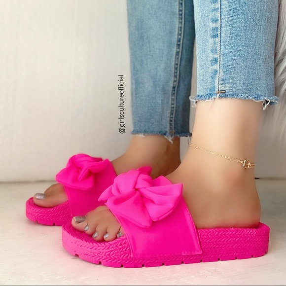 Shoes | Hot Pink Big Bow Slide | Poshmark